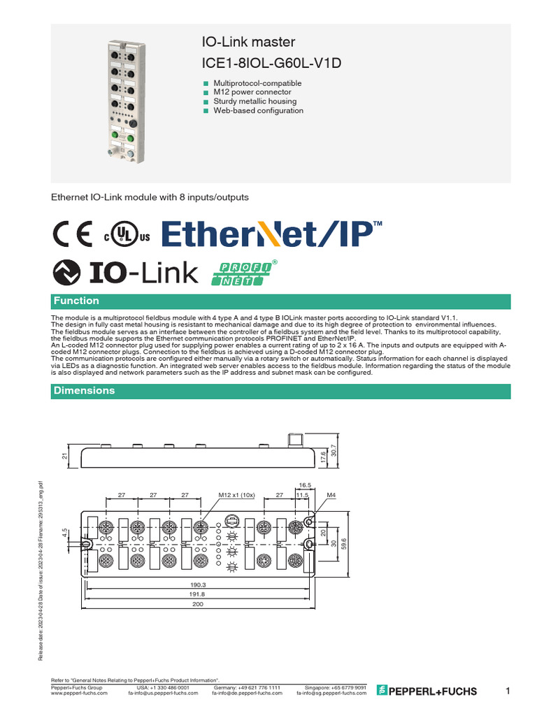 IO-Link Master ICE1-8IOL-G60L-V1D | PDF