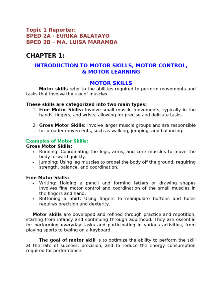 Spec Pe 09 Topics 1 3 | PDF | Motor Control | Motor Coordination