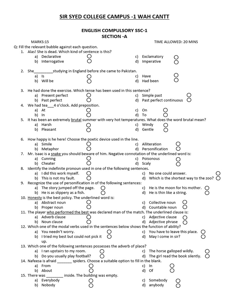 Objective SSC-1 Sendups | PDF | Noun | Adverb