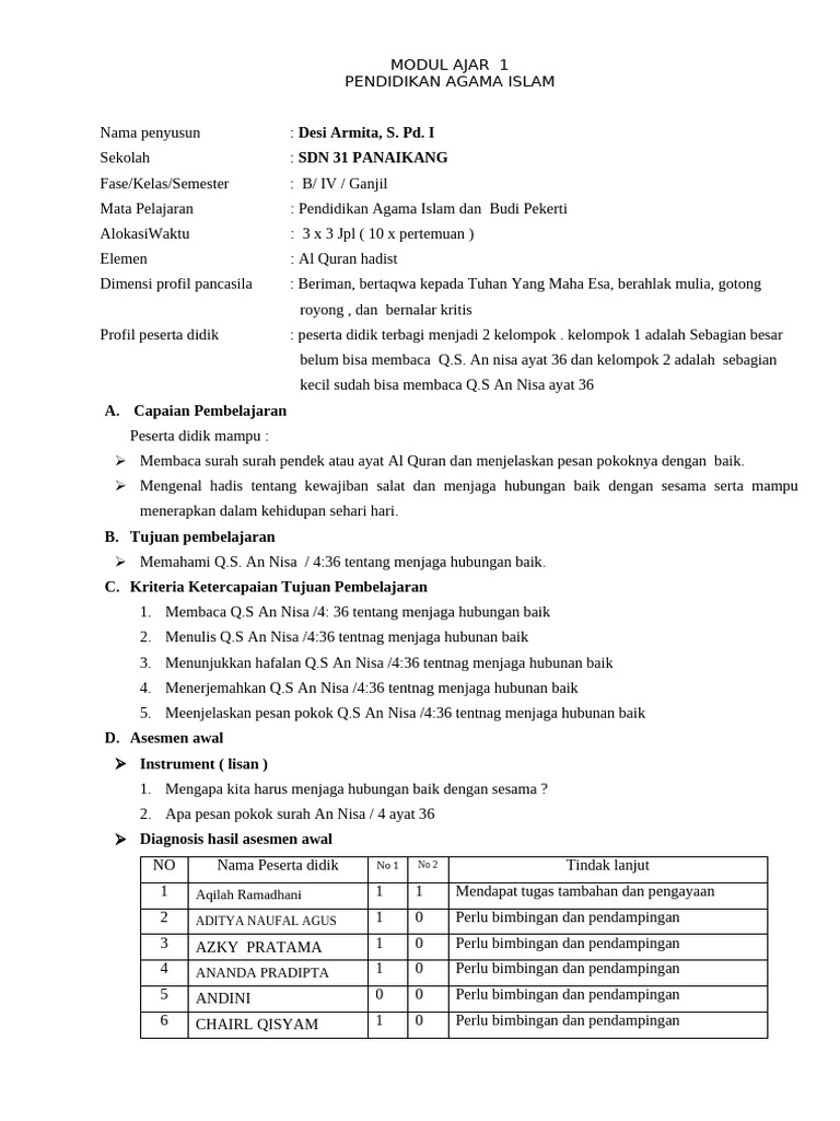 Modul Ajar 1 Sem 1 | PDF