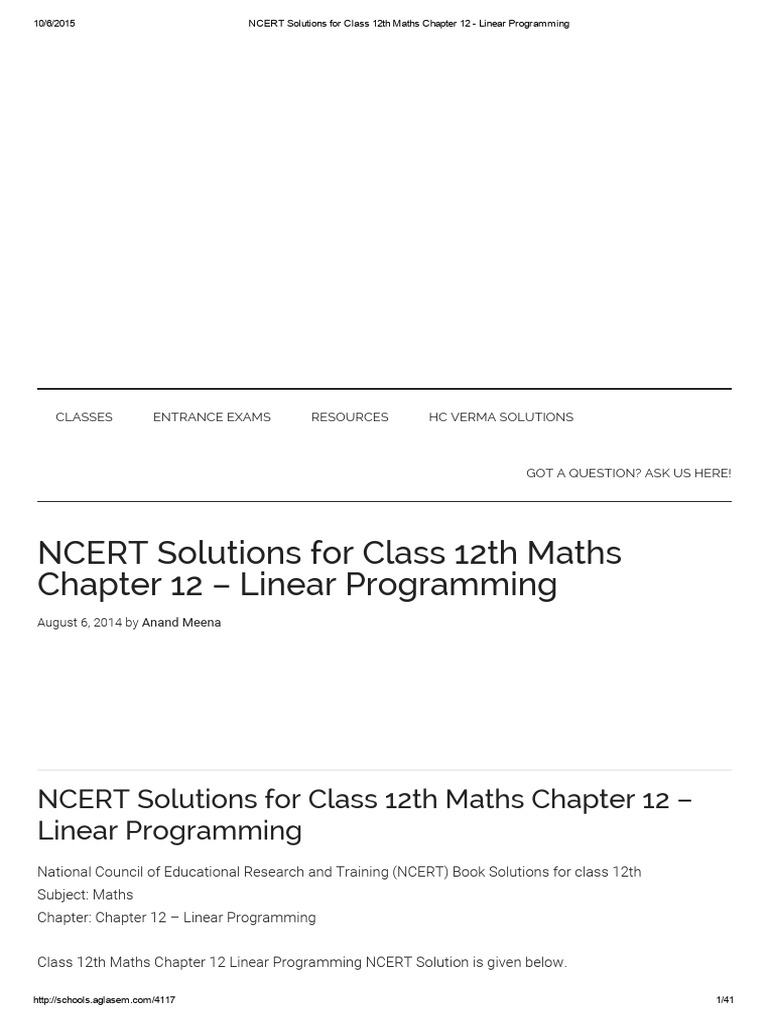 NCERT Class 12 Maths: Linear Programming | PDF | Teaching | Educational ...
