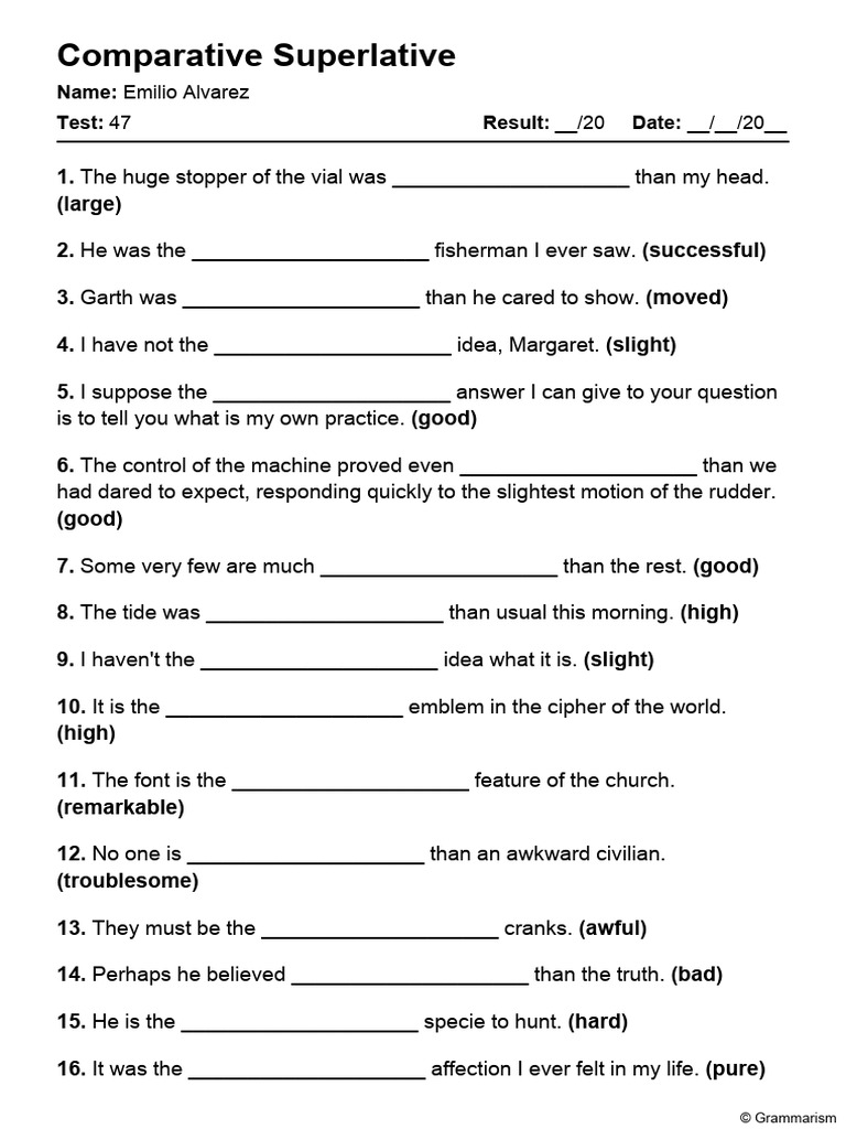 Grammarism Comparative Superlative Test 47 | PDF