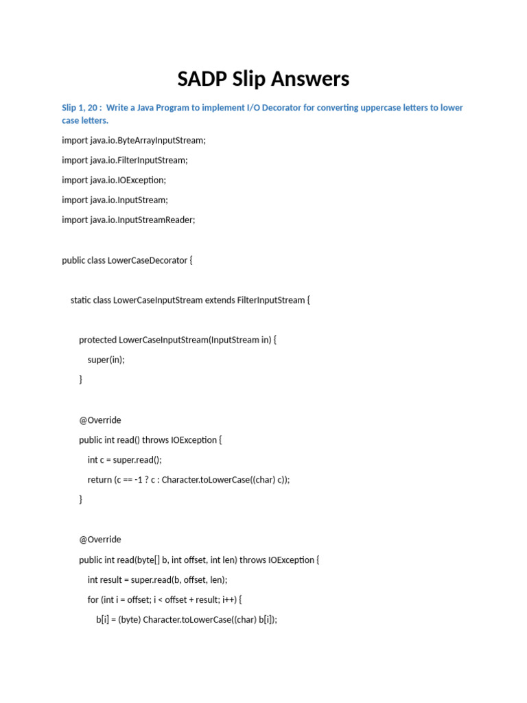 SADP Slip Answers | PDF | Method (Computer Programming) | Class (Computer Programming)