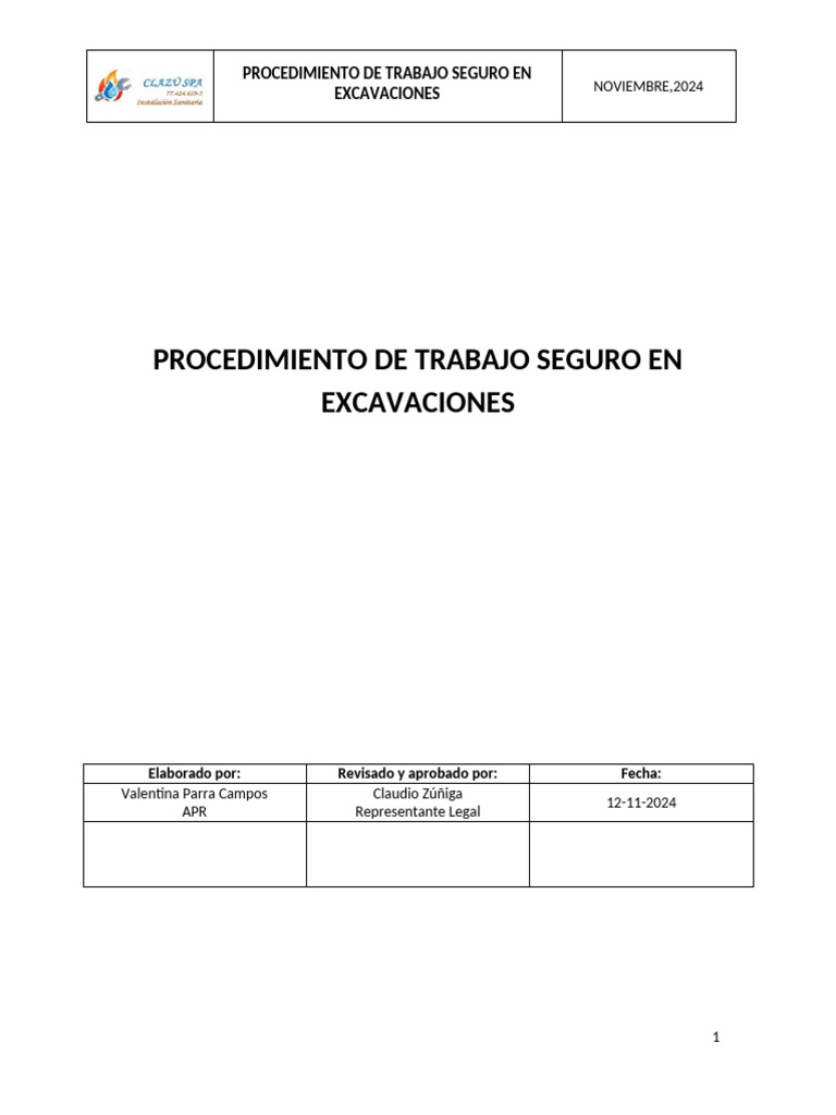 Procedimiento de Trabajo Seguro en Excavaciones | PDF