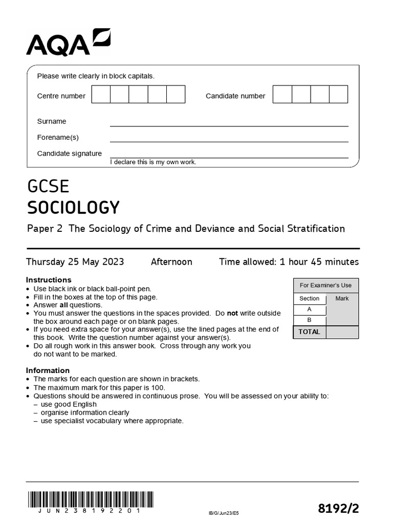 AQA-81922-QP-JUN23-CR | PDF | Social Inequality | Discrimination & Race ... AQA-81922-QP-JUN23-CR | PDF | Social Inequality | Discrimination & Race ...
