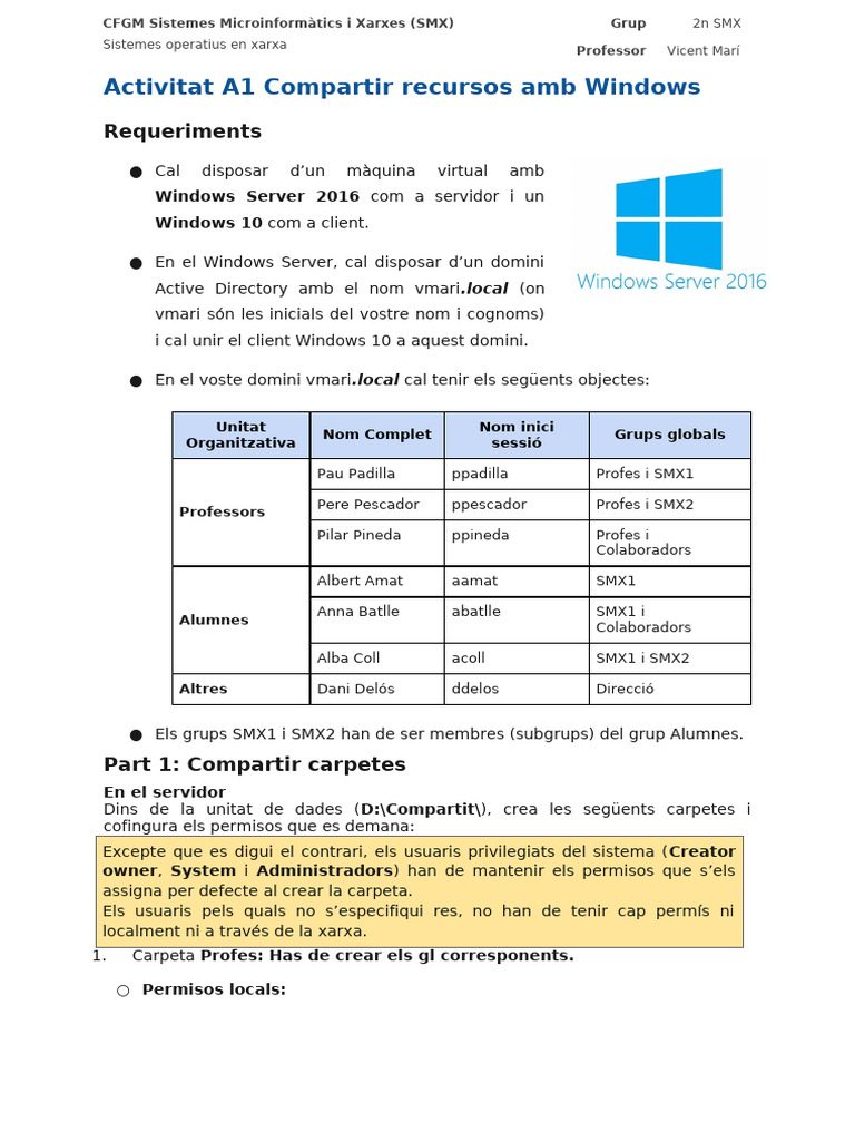 Tasca 1. Compartir Recursos Amb Windows | PDF
