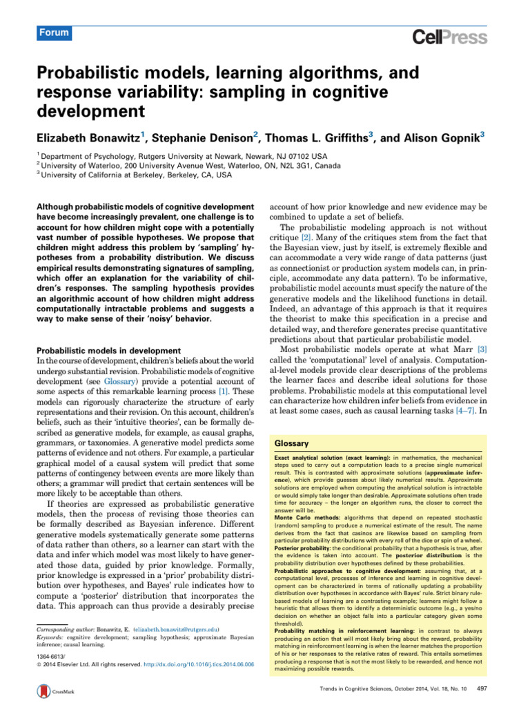 Alison Gopnik Cognitive Development | PDF | Statistical Inference | Bayesian Inference