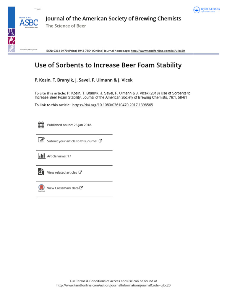 Enhancing Beer Foam Stability with Sorbents | PDF | Adsorption | Beer
