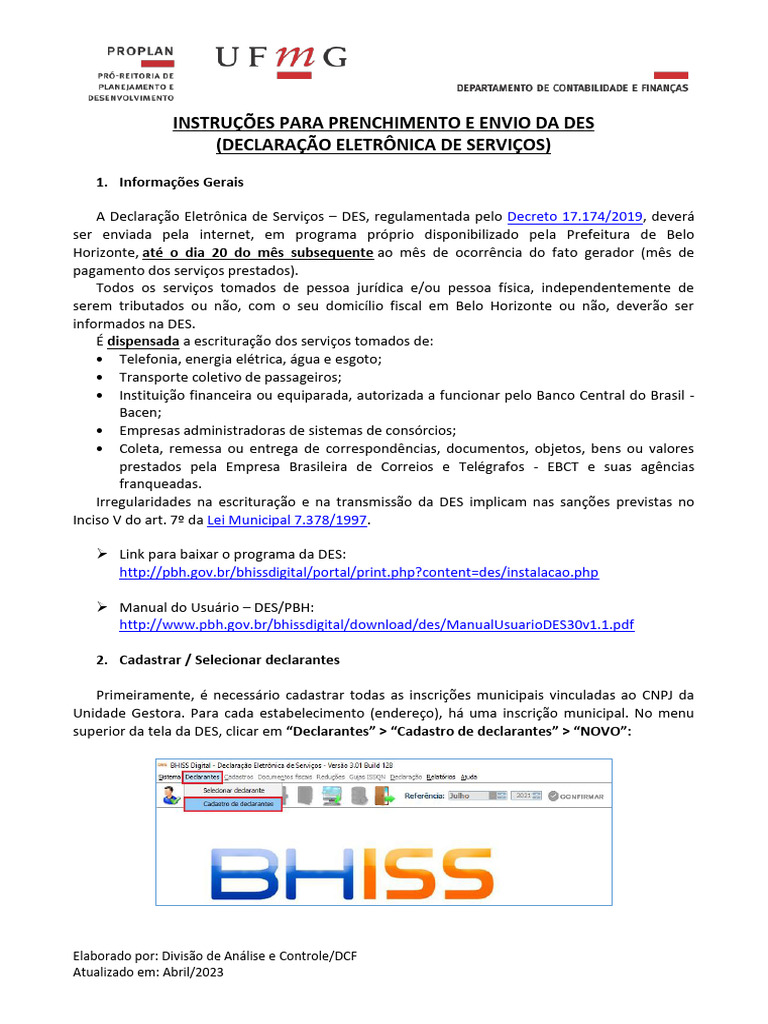 Instrucoes para Preenchimento e Envio Da Des | PDF