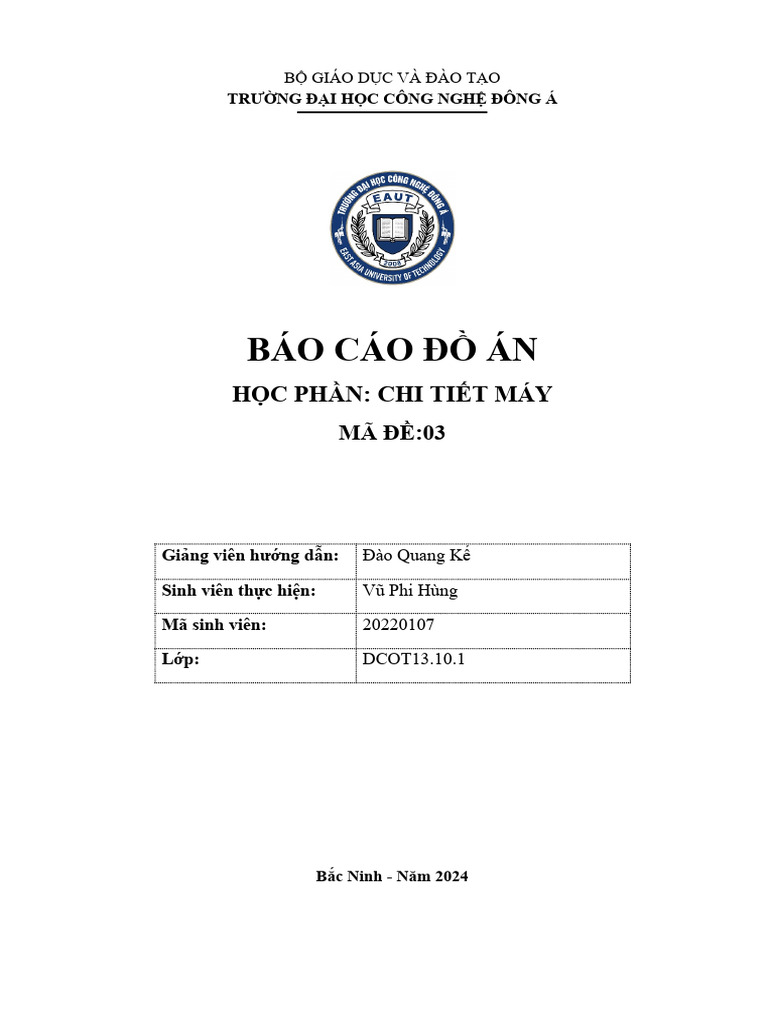 BM - Bìa Trang Ký Quyển Đồ Án Chi Tiết Máy | PDF