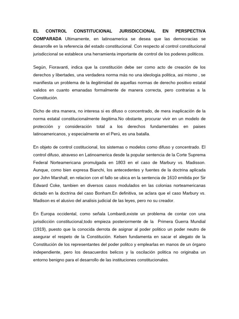EL CONTROL CONSTITUCIONAL JURISDICCIONAL EN PERSPECTIVA COMPARADA ...