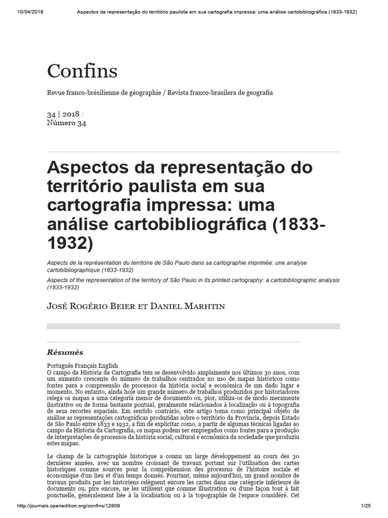 Aspectos Da Representação Do Território Paulista em Sua Cartografia ...