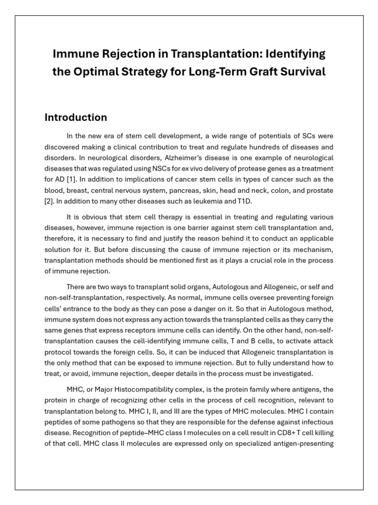 Immunological Rejection To Stem Cell Transplantation | PDF | Immune ...