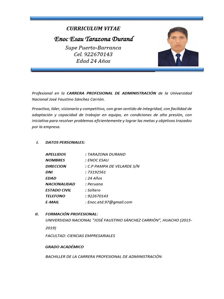 CV Documentado-Enoc Tarazona | PDF | Perú | Liderazgo
