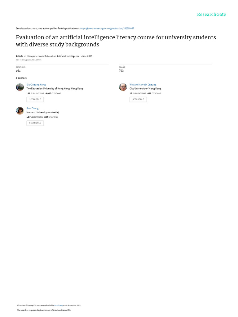 Evaluation of an Artificial Intelligence Literacy Course for University Students | PDF ...