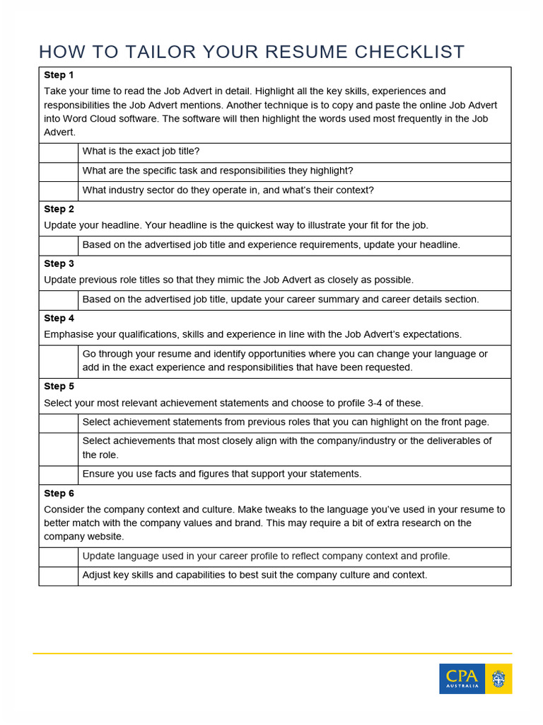 How To Tailor Your Resume Checklist | PDF