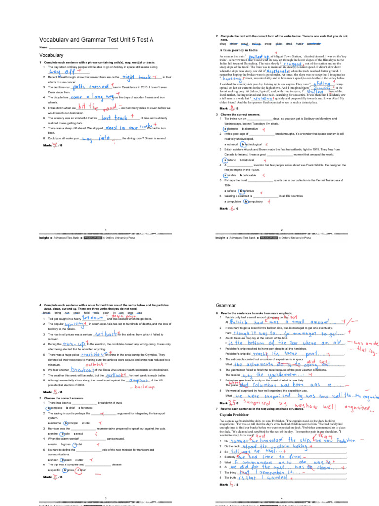 Vocabulary and Grammar Test Unit 5 | PDF | Linguistics