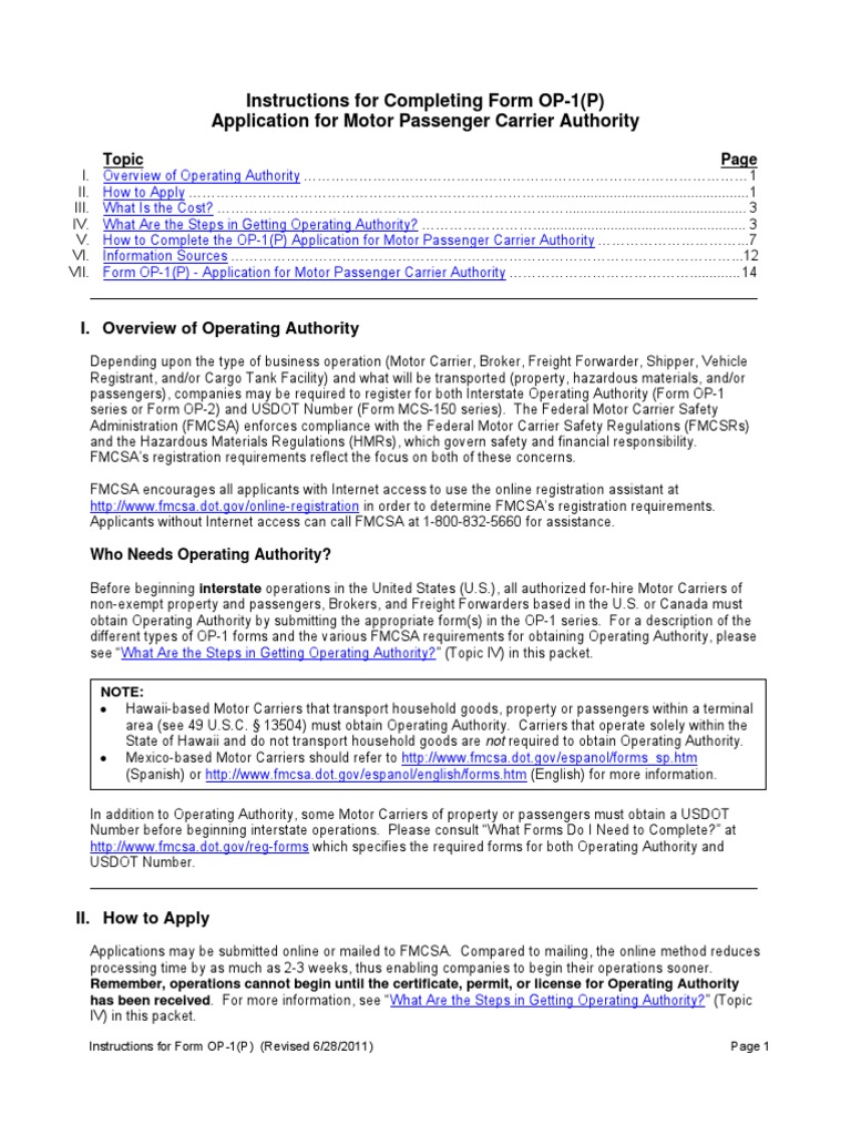 OP 1 (P) Instructions and Form | Download Free PDF | Common Carrier | Cargo