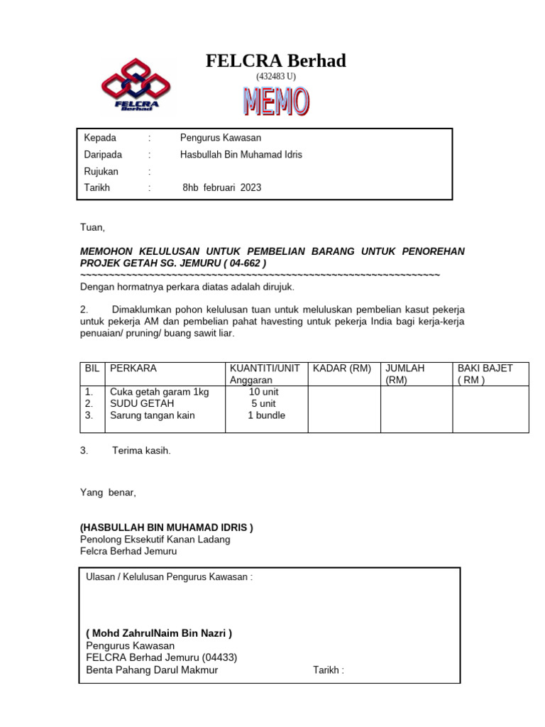 Memo Belian BRG 3 | PDF