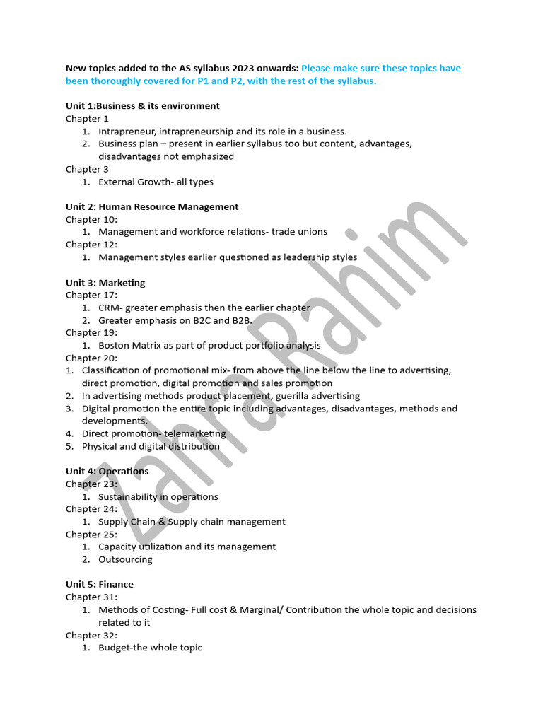 New Topics Added To The AS Syllabus 2023 Onwards | PDF | Lean ...