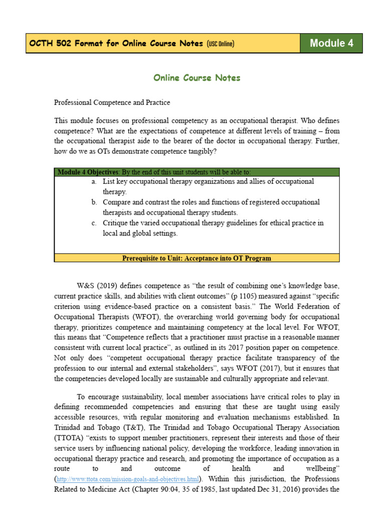 2024 OCTH 502 Course Notes - Module 4 | PDF | Occupational Therapy