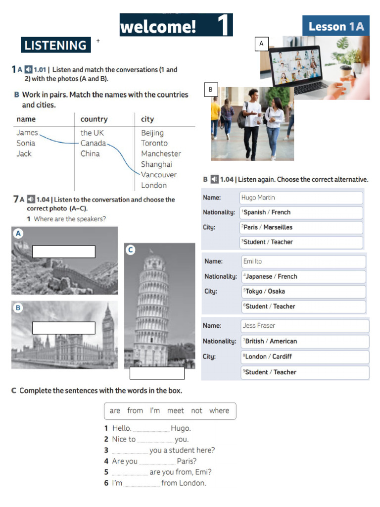 Speakout A1 Unit 1 Lesson 1a Listening | PDF