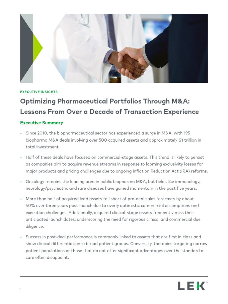 Optimizing Pharmaceutical Portfolios M&A - L.E.K Consulting | PDF ...