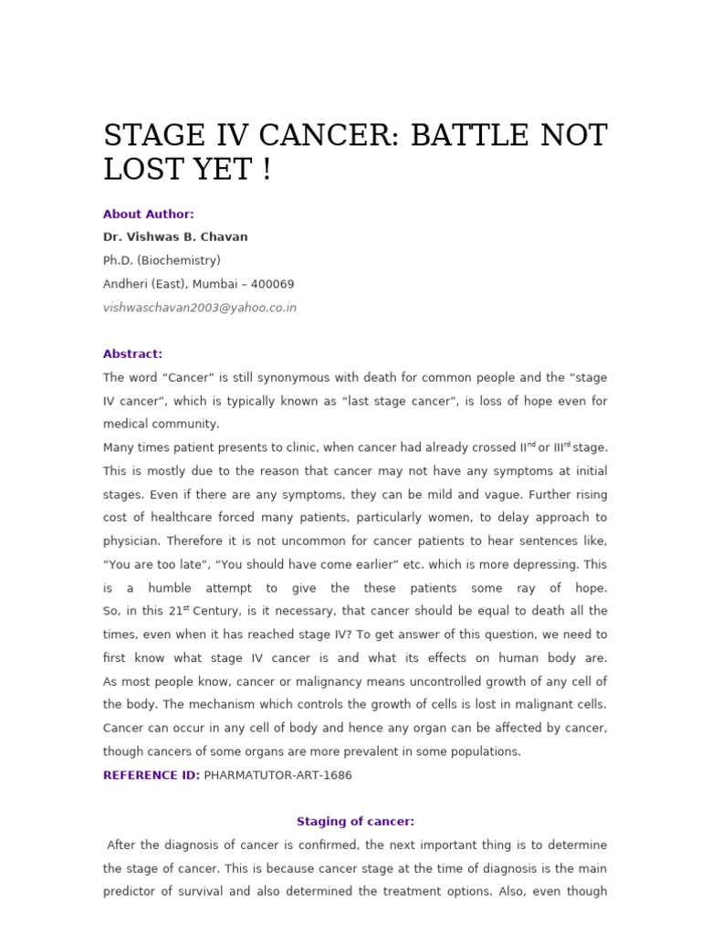 Stage IV Cancer | PDF | Metastasis | Chemotherapy