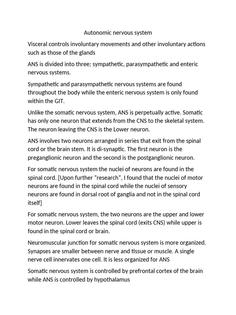 Autonomic Nervous System | PDF | Acetylcholine | Nervous System