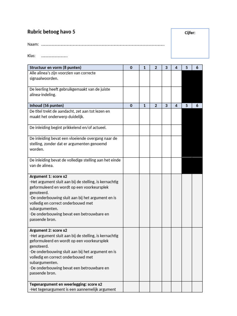 Rubric Betoog Havo 5 24-25 | PDF