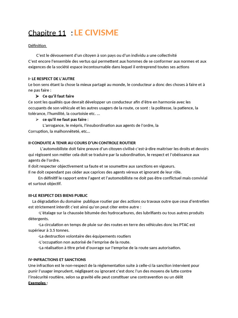 Définition et enjeux du civisme routier | PDF | Permis de conduire ...