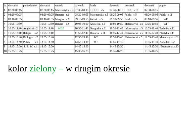 Plan Lekcji Klasa 5a - Poprawiony | PDF