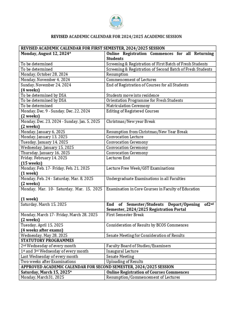 Revised Academic Calendar For 2024 2025 2 | PDF | Academic Term | Academia