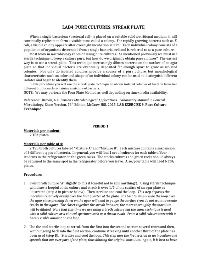 Streak Plate Technique for Pure Cultures | PDF | Microbiology | Biology
