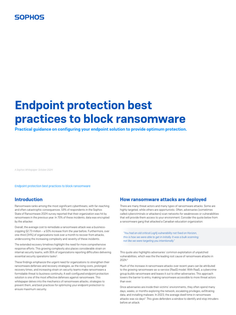 Sophos Endpoint Protection Best Practices WP | PDF | Security | Computer Security