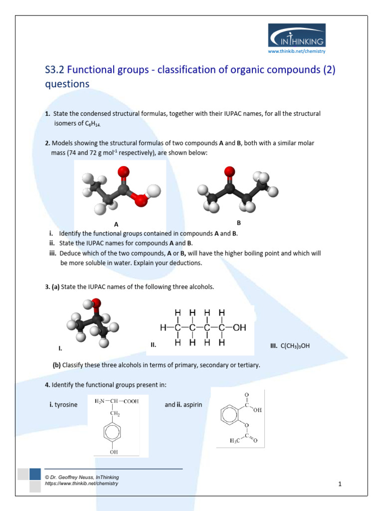 Q s3.2 Functional Groups - Classification of Organic Compounds - 2 ...