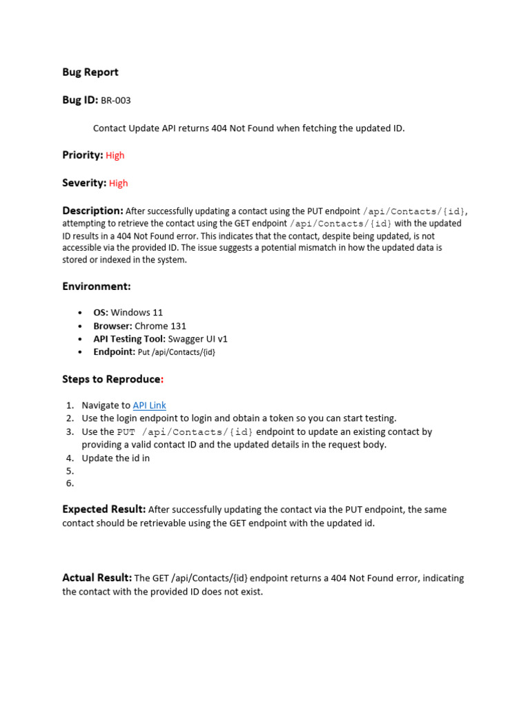 Updating Id Bug Report | PDF