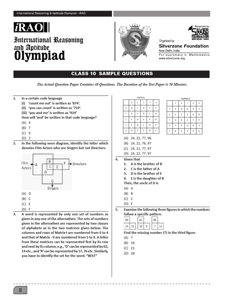R&A Olympiad Sample Paper | PDF | Matrix (Mathematics) | Algebra