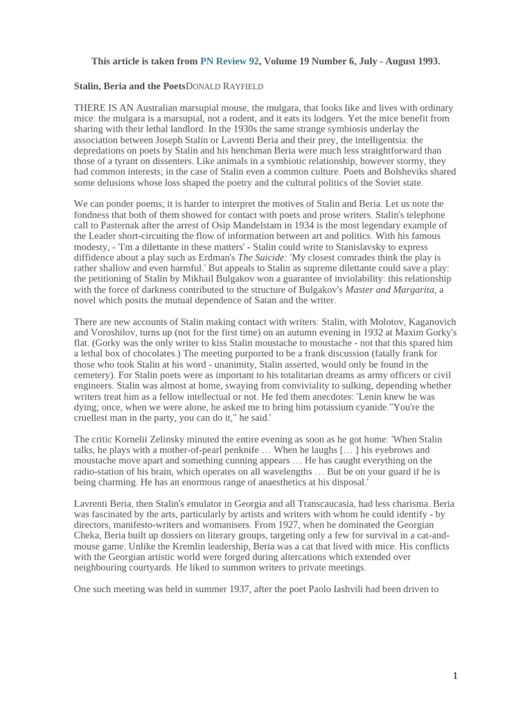 Stalin, Beria, Poets PN92 | PDF | Joseph Stalin | Georgia (Country)