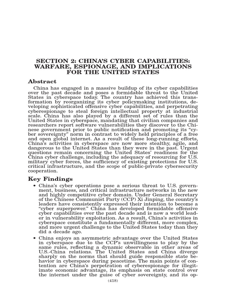 Chapter 3 Section 2 - Chinas Cyber Capabilities | PDF | Cyberwarfare | Security
