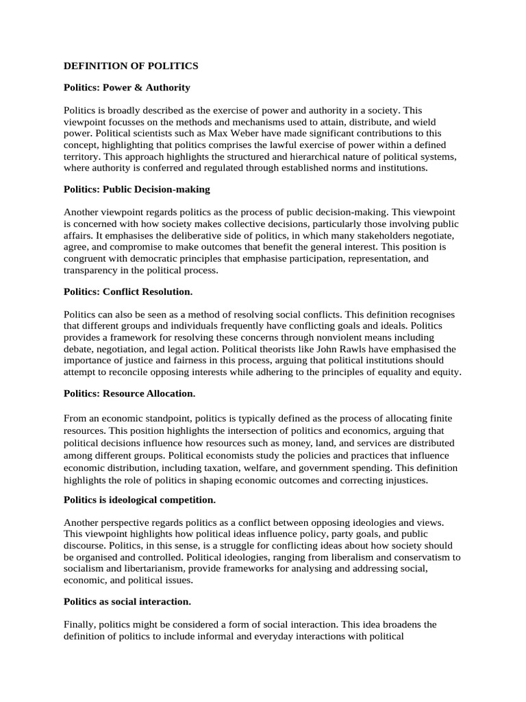 Definition of Politics 2 | PDF | Power (Social And Political ...