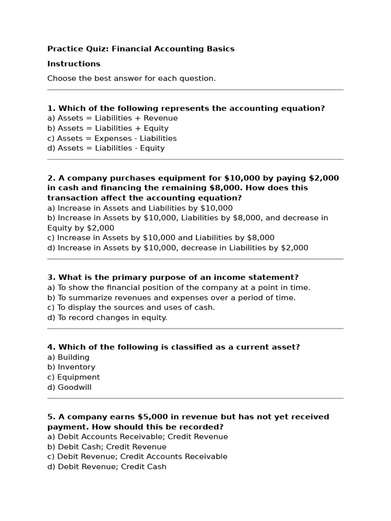 Accounting Equation Questions | PDF | Debits And Credits | Audit