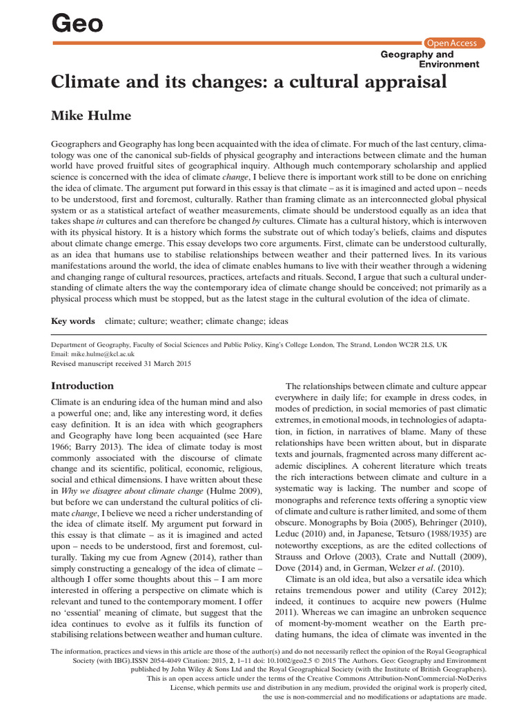 Geography and Environment - 2015 - Hulme - Climate and Its Changes A ...