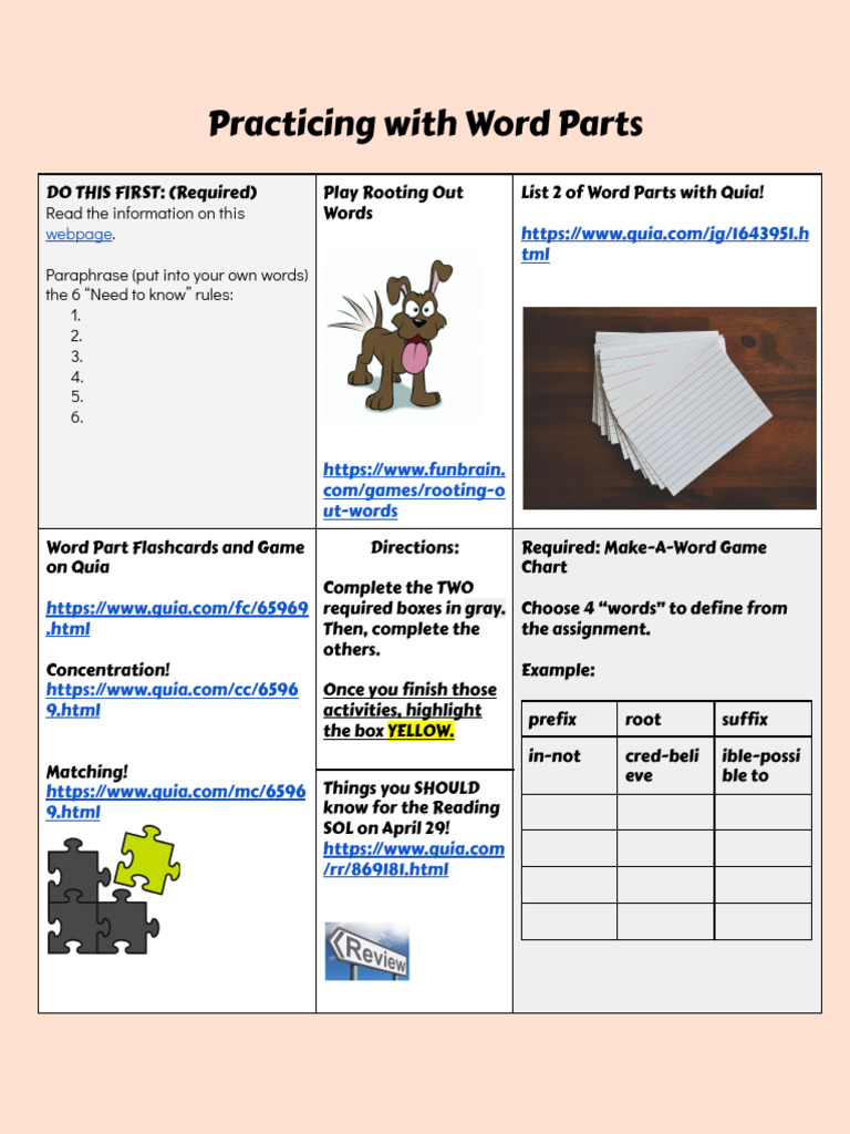 Word Parts Review | PDF