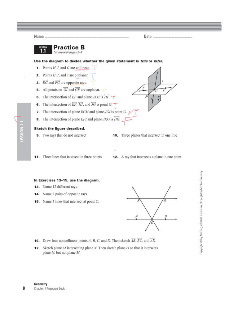 1.1 Practice B | PDF | Classical Geometry | Geometry