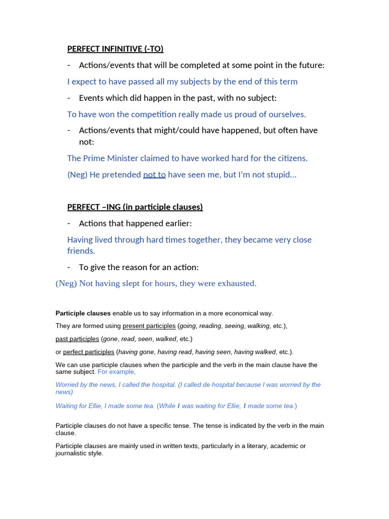 Perfect Infinitive and Perfect Ing | PDF