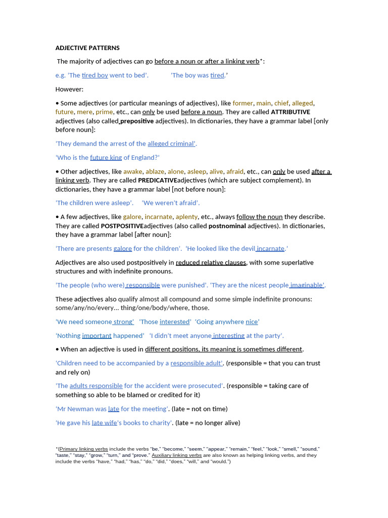 Adjective Patterns | PDF