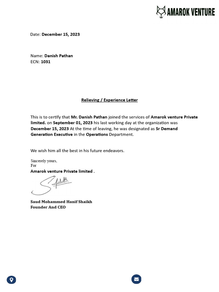 Experience Letter Danish Pathan | PDF