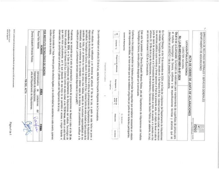 1a Acta de Cierre Aclaraciones - Lan97 | PDF