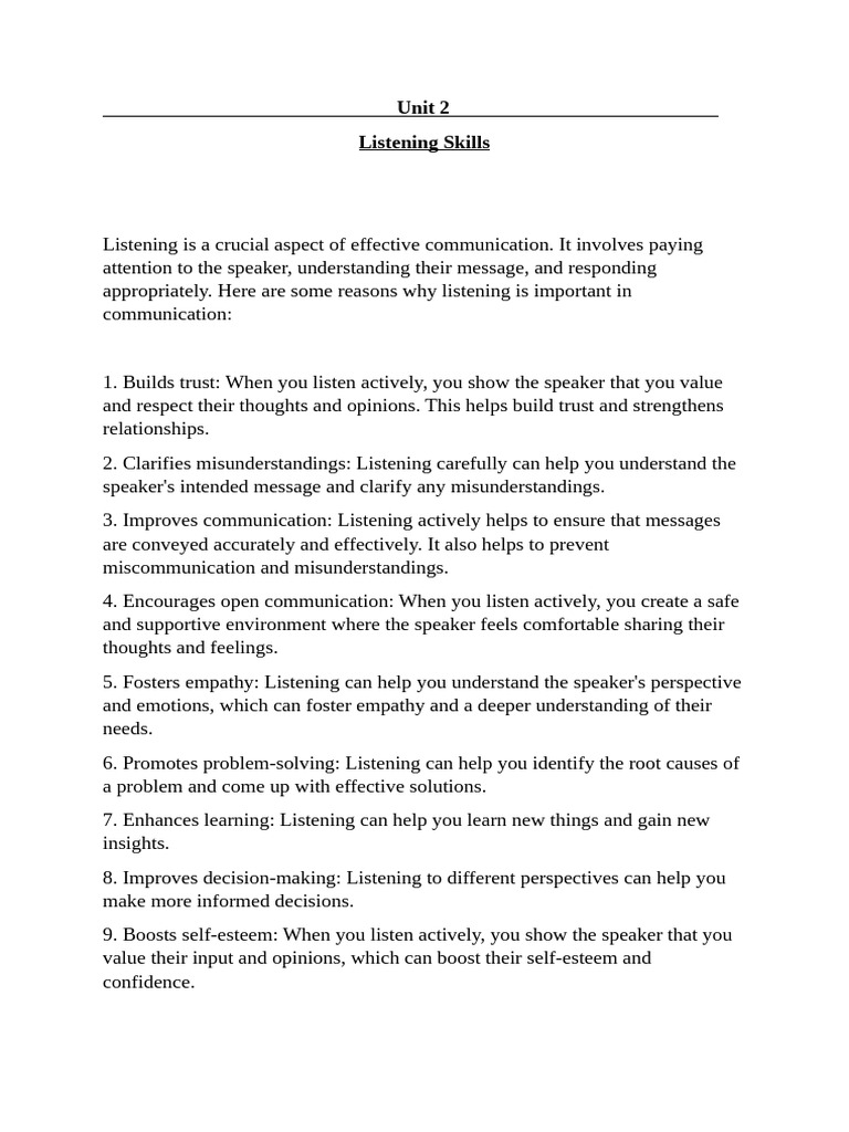 Unit 2 Listening Skills | PDF | Hearing | Communication